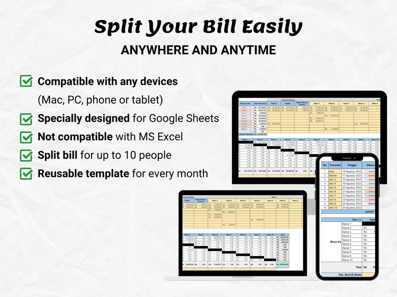 💸 Split Bill Template (Google Sheet / Spreadsheet not Excel) | Clicky