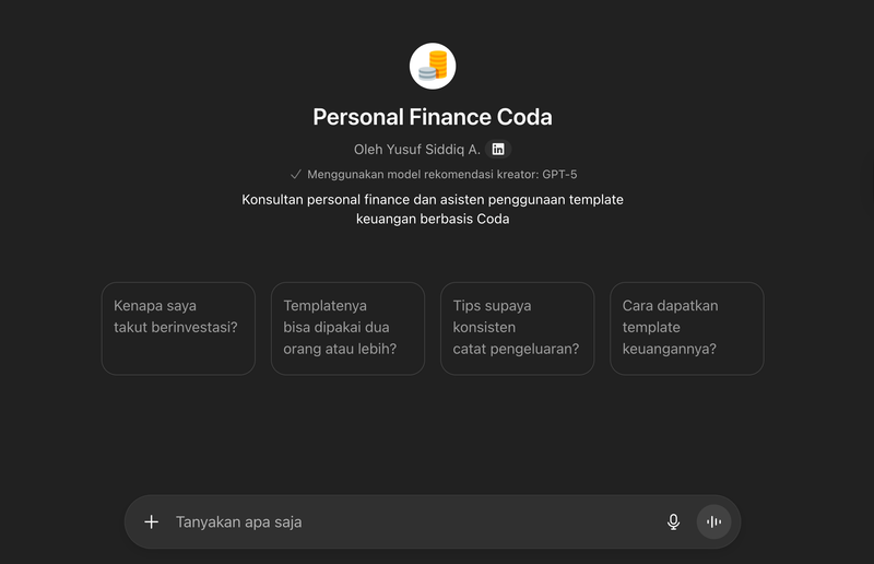 Purchase Custom GPT: Personal Finance Coda (ChatGPT) | Clicky