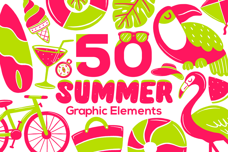 50 Summer Graphic Elements Pack | Clicky