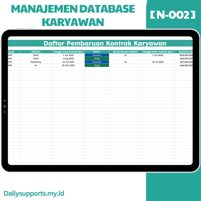[N-002] Manajemen Database Karyawan - Google Sheets Template by @Daily ...