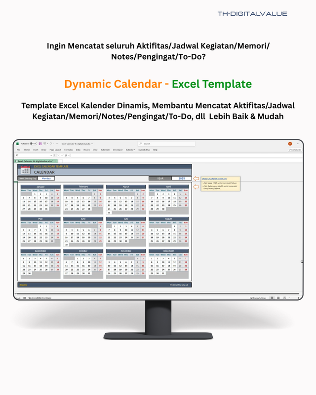 Purchase Dynamic Calendar - Excel Template | Clicky