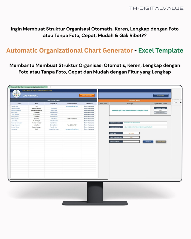 Purchase Automatic Organizational Chart Generator - Excel Template | Clicky