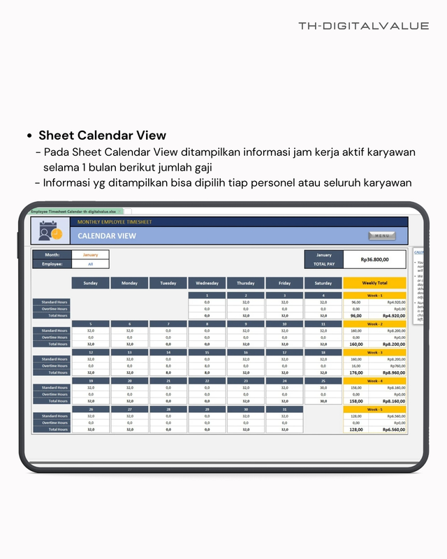 Monthly Employee Timesheet - Excel Template | Clicky